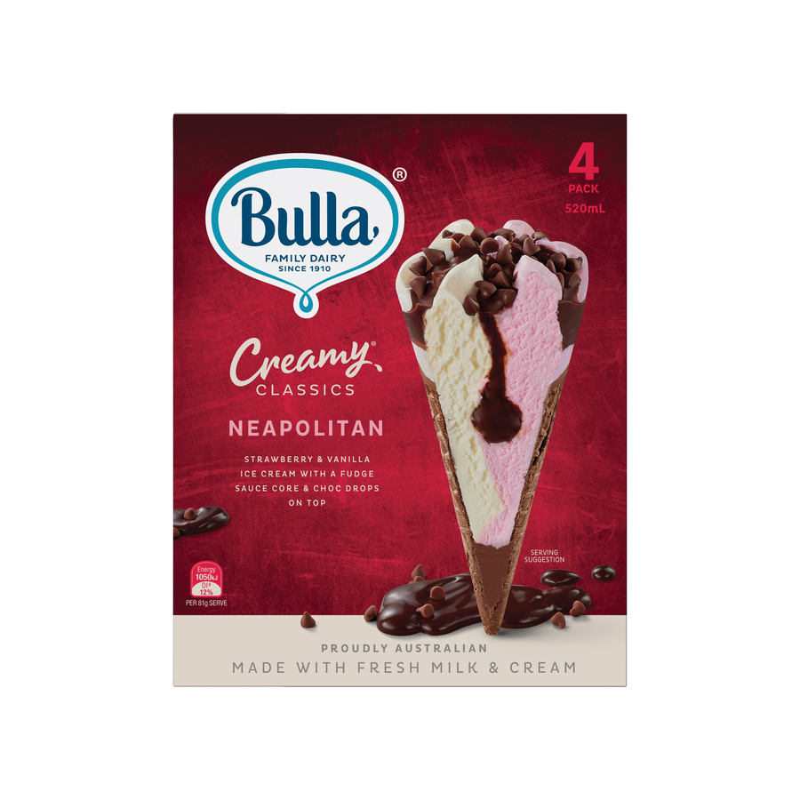 Bulla Creamy Classics Cones - Neapolitan | Bulla