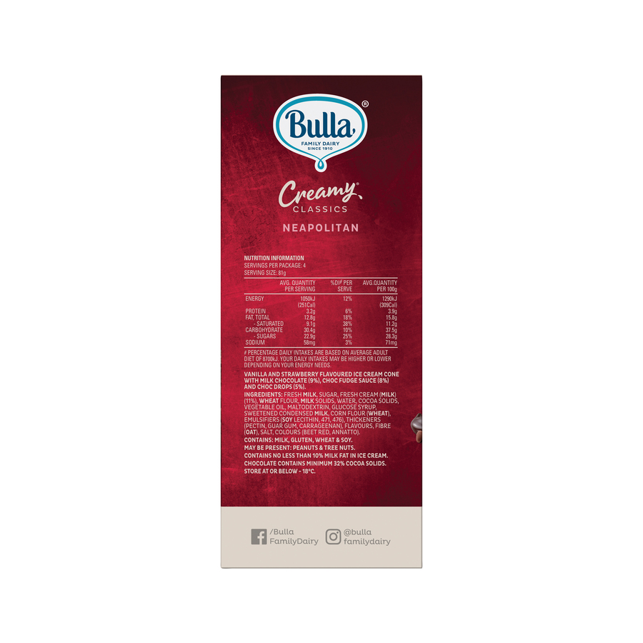 Bulla Creamy Classics Cones - Neapolitan | Bulla