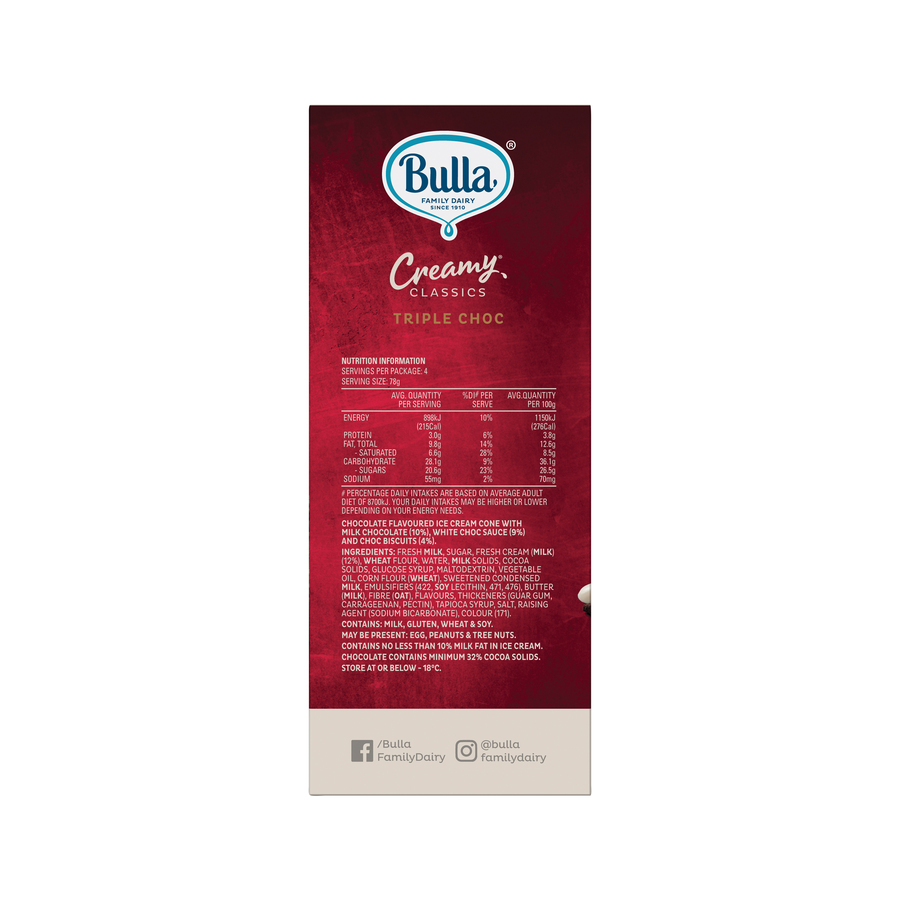 Bulla Creamy Classics Cones - Triple Choc | Bulla